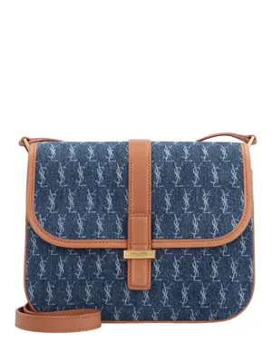 Saint Laurent Monogram Denim Crossbody Bag - Blue