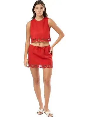 Onia Air Linen Scallop Mini Skirt - Dark Red