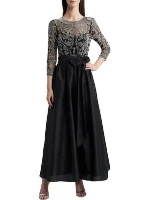 Pisarro Nights Embellished Illusion Neck Gown - Black/ Silver 013