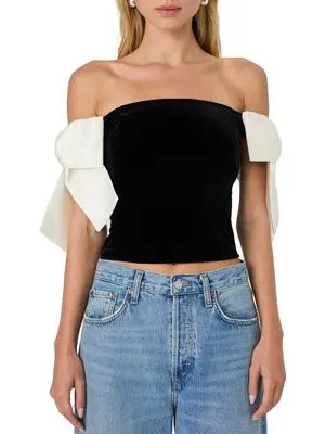French Connection Carey Off The Shoulder Velvet Crop Top - Black-porcelain Cream
