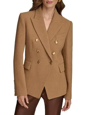 Donna Karan New York Donna Karan New York Double-Breasted Wool-Blend Blazer Camel
