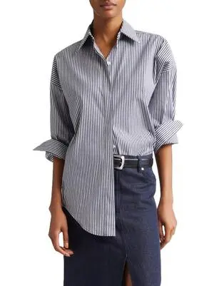 Michael Kors Pinstripe Oversized Shirt - Maritime/ Optic White