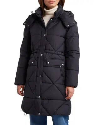 Sam Edelman Sam Edelman Mixed Quilt Puffer Coat Navy Blue