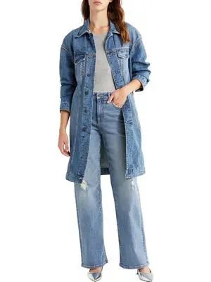 HIDDEN JEANS Full Length Denim Trucker Jacket - Medium Wash