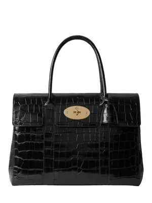 Mulberry Small Bayswater Croc Embossed Satchel - Black