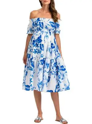 PIETRO BRUNELLI Ruched Strapless Midi Dress - Bright Blue