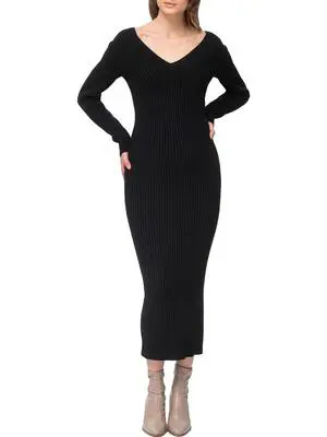 PIETRO BRUNELLI Ribbed Midi Sweater Dress - Black