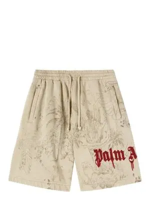 Palm Angels All Over Print Sweatshorts - Off White