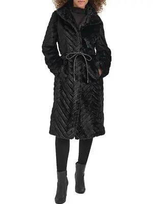 KENNETH COLE Grooved Faux Fur Coat - Black