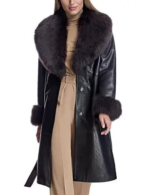 MAXIMILIAN Leather Coat With Shearling Trim - Black/brown
