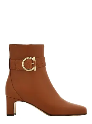 FERRAGAMO Gancini Ornament Mid Heel Ankle Boots - Gold