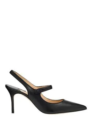 Manolo Blahnik Camparisli Leather Mary Jane Slingback Pumps - Black