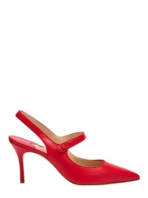 Manolo Blahnik Camparisli Leather Mary Jane Slingback Pumps - Red