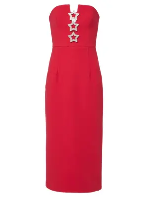 Rebecca Vallance Akari Embellished Strapless Crepe Midi Dress - Red
