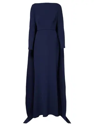 Safiyaa Ginevra Caped Crêpe Gown - Blue