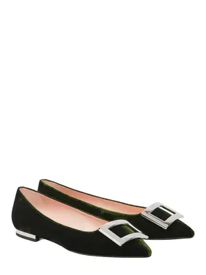 ROGER VIVIER Faux Fur-trimmed Ballet Flats - Green
