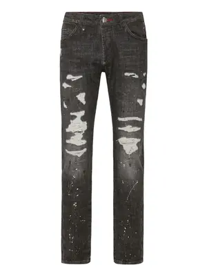 Philipp Plein Skull And Bones Slim Fit Jeans - Grey