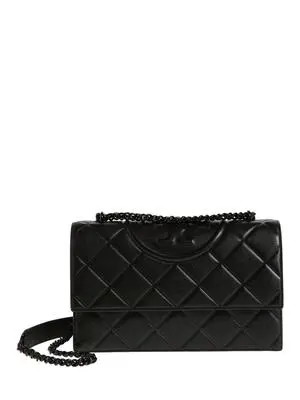 Tory Burch Fleming Convertible Leather Shoulder Bag - Black/ Black