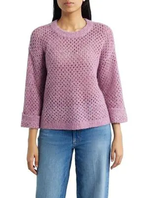 Wit & Wisdom Open Stitch Cuffed Sweater Grape Nectar