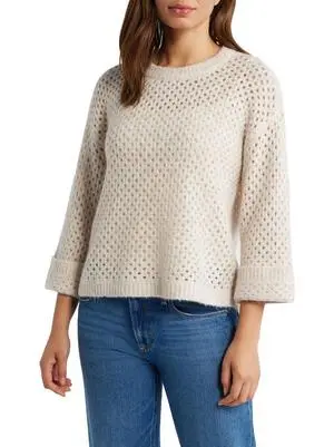 Wit & Wisdom Open Stitch Cuffed Sweater Heather Light Oatmeal