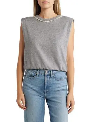 Wit & Wisdom Faux Pearl Trim Top - Heather Grey