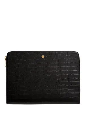Harrods Croc-embossed Leather Pouch - Black