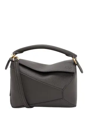 Loewe Loewe Mini Leather Puzzle Edge Top-Handle Bag Grey