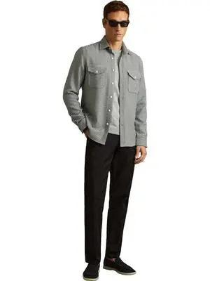 REISS Logic Houndstooth Overshirt - Black