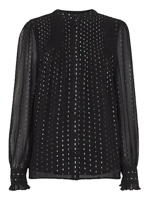 Whistles Metallic-stripe Long-sleeve Woven Shirt - Black