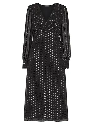 Whistles Metallic-stripe Long-sleeve Woven Midi Dress - Black