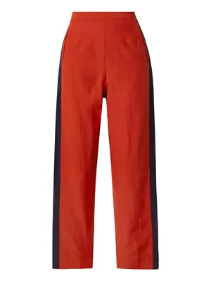 BODE Waterfront Cropped Striped Crepe Pants - Red