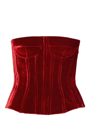 SERGIO HUDSON Strapless Velvet Bustier Top - Red