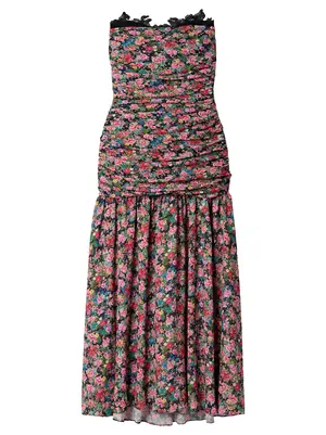 KIKA VARGAS Viola Lace-trimmed Floral-print Chiffon Midi Dress - Pink