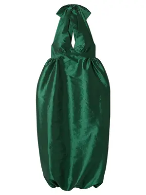 KIKA VARGAS Ivy Gathered Taffeta Halterneck Midi Dress - Green