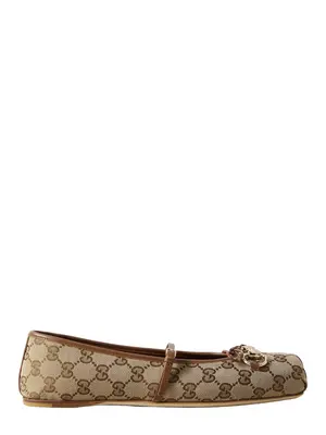 Gucci Horsebit Leather-trimmed Ballet Flats - Neutrals