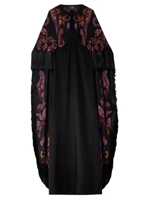 Etro Cape-effect Fringed Paisley-print Gown - Black