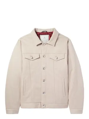 Brunello Cucinelli Padded Cotton-Blend Twill Trucker Jacket Neutrals