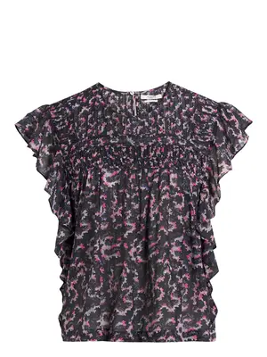 MARANT ETOILE Ilayona Ruffled Printed Top - Black