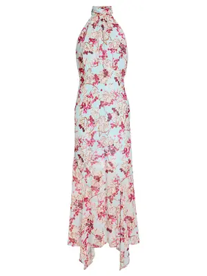 Saloni Lila Floral-print Silk Georgette Midi Dress - Sky Blue