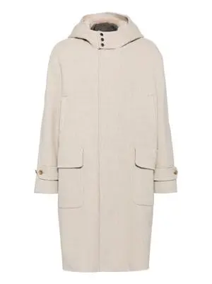 MAN ON THE BOON. Hooded Single-breasted Coat - Neutrals