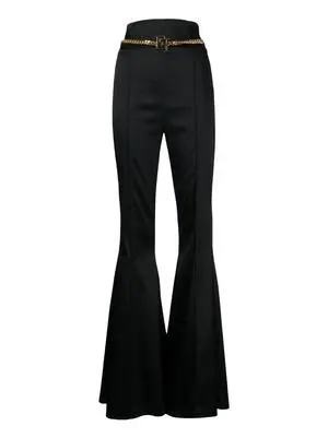 Elisabetta Franchi Flared Trousers With Chain Belt - Black