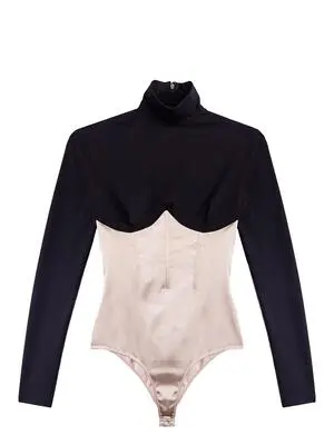 FLEUR DU MAL Mock Neck Long Sleeve Bodysuit - Black Bone