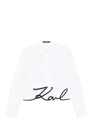 Karl Lagerfeld Embroidered-logo Cropped Shirt - White