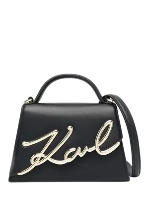 Karl Lagerfeld Signature Leather Crossbody Bag - Black