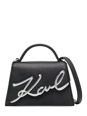 Karl Lagerfeld Signature Leather Crossbody Bag - Black