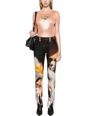 MUGLER X Ambera Wellmann Printed Straight Leg Jeans - Brown