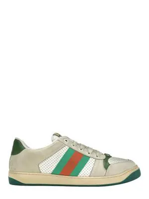Gucci Screener Distressed Sneakers - Off White/green/red