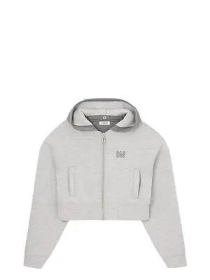 Sandro Contrast-hood Regular-fit Cropped Sweatshirt - Light Grey
