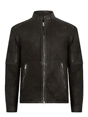 ALLSAINTS Cora Regular-Fit Snapback-Collar Leather Jacket Anthracite Gre