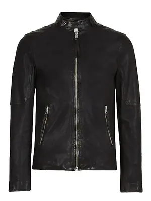 ALLSAINTS Cora Regular-fit Snapback-collar Leather Jacket - Jet Black